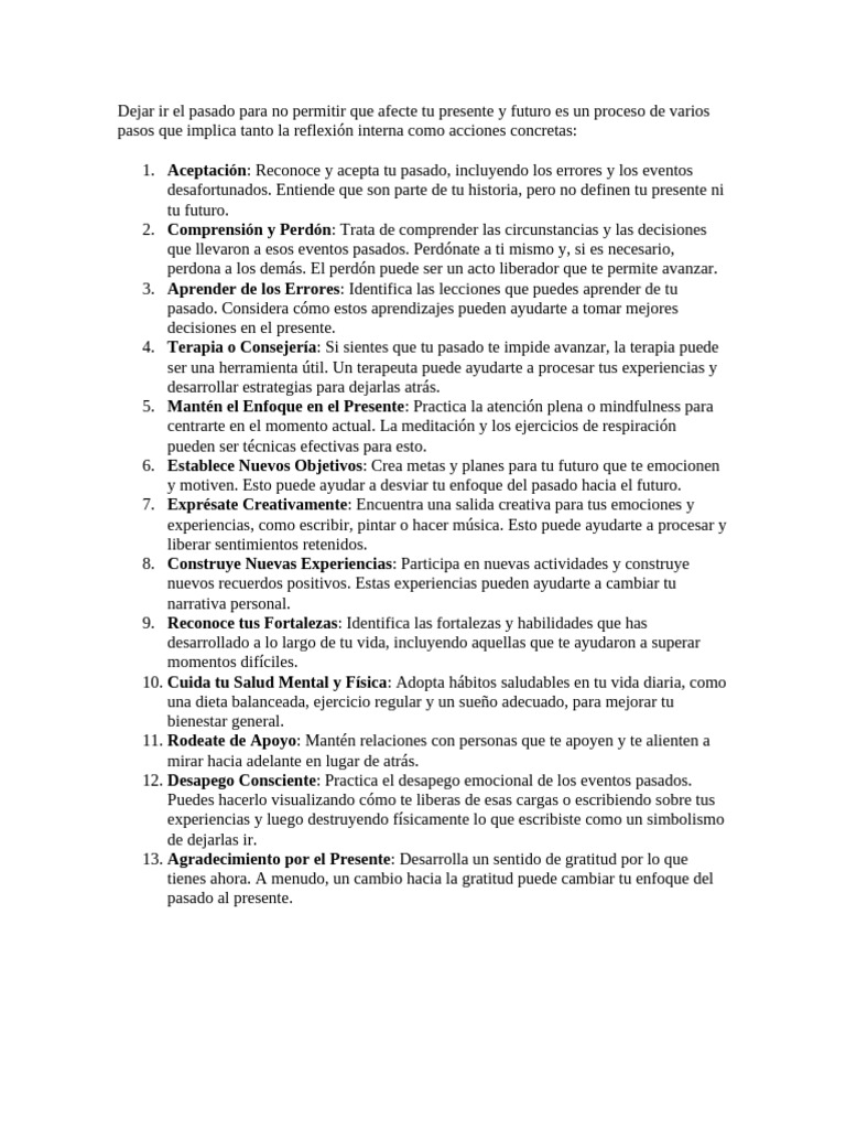 Dejar Ir El Pasado para No Permitir Que Afecte Tu Presente y Futuro ...
