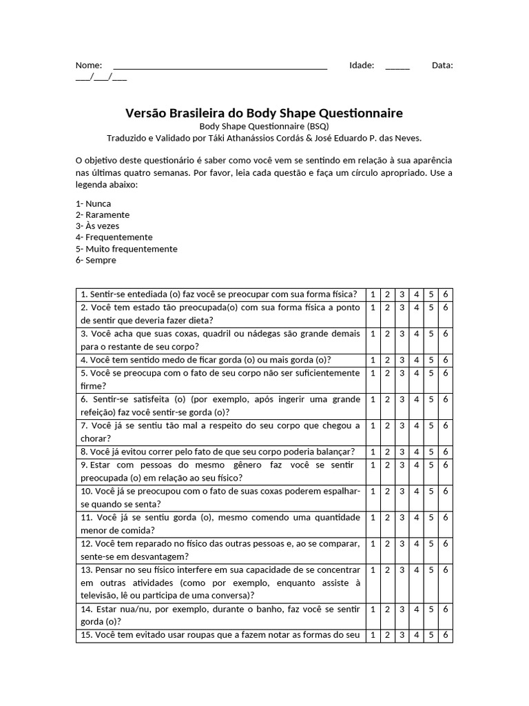 Body Shape Questionnaire | PDF