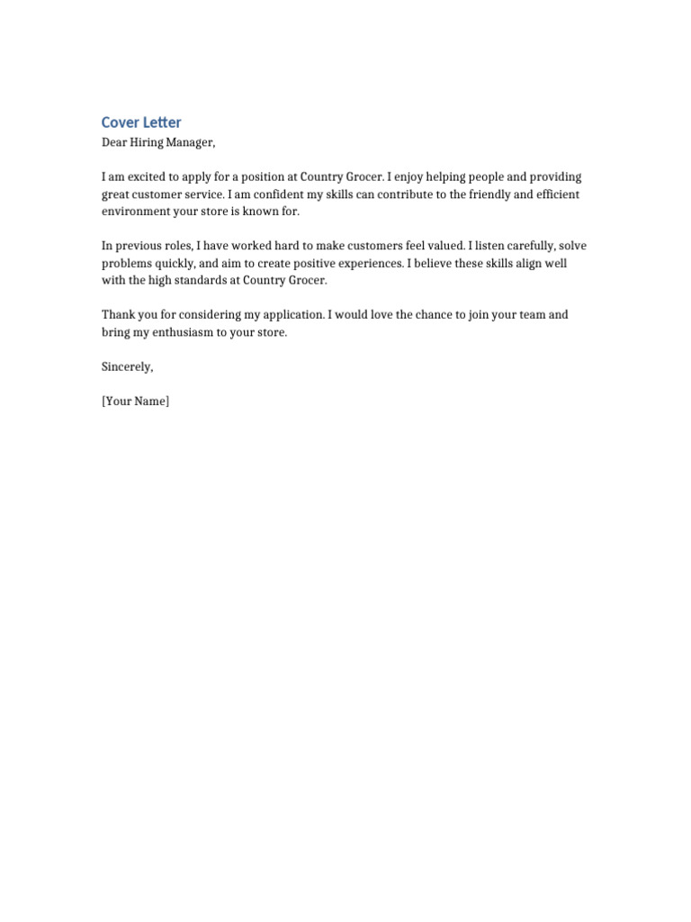Simpler Cover Letter Country Grocer | PDF Simpler Cover Letter Country Grocer | PDF