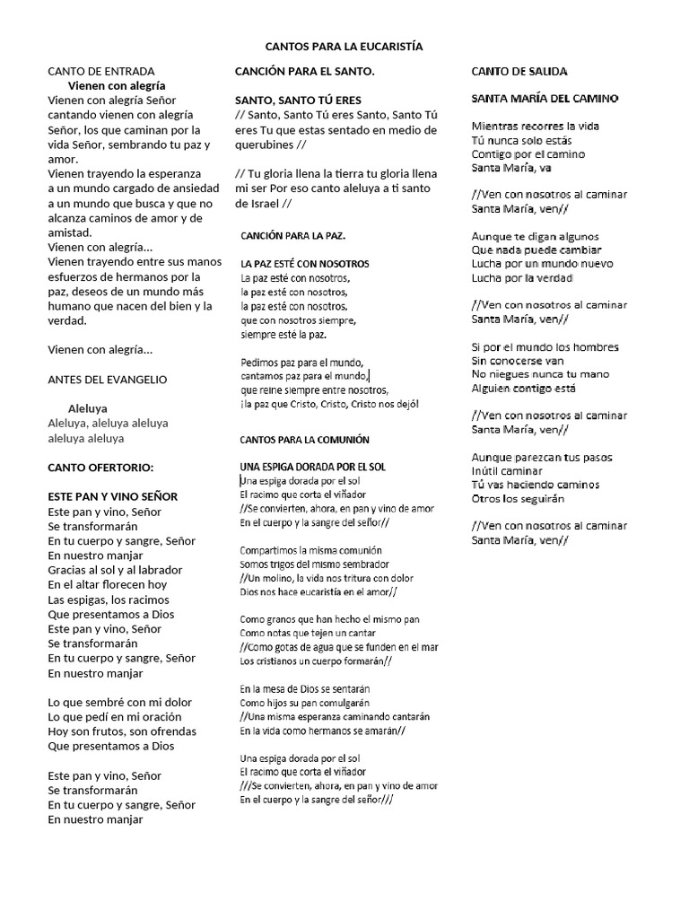 Cantos para La Eucaristía | PDF | eucaristía