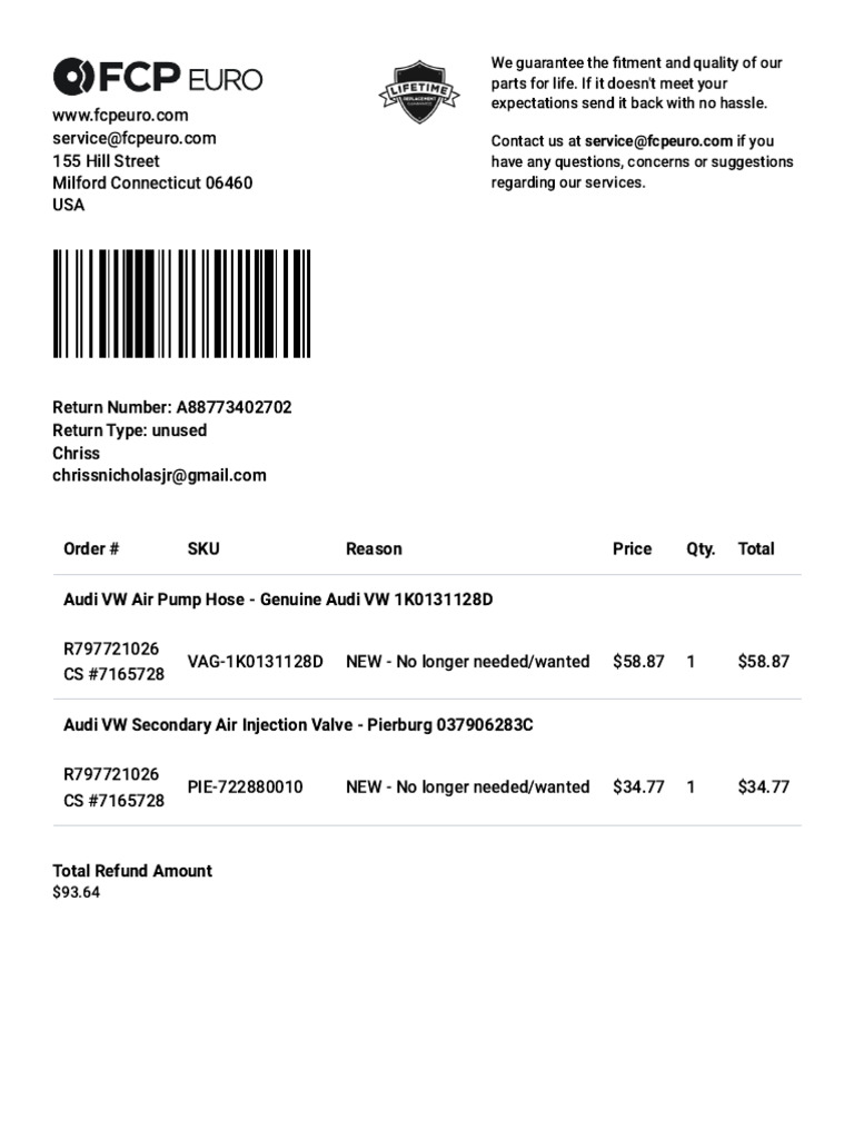FCP Euro Return Instructions and Policy | PDF
