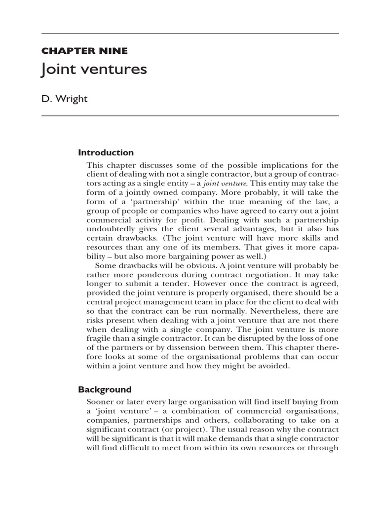 wright-2015-chapter-nine-joint-ventures | PDF | Joint Venture | Negotiation