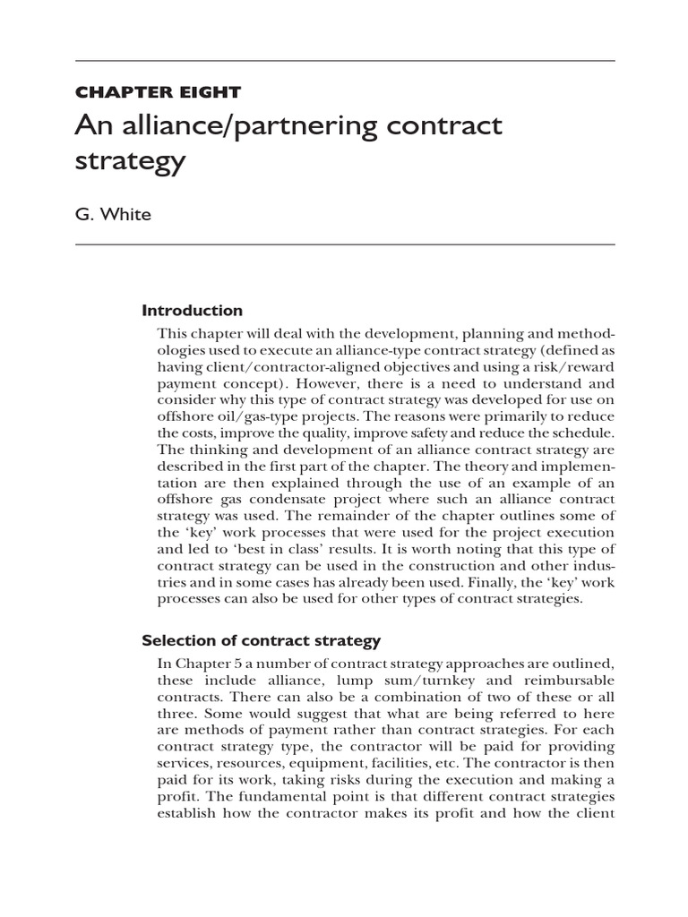 White 2015 Chapter Eight An Alliance Partnering Contract Strategy | PDF ...