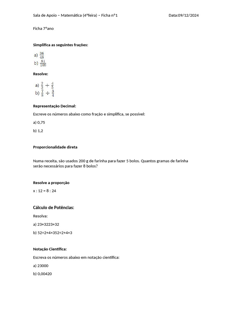 SA 7ºano Ficha1 | PDF
