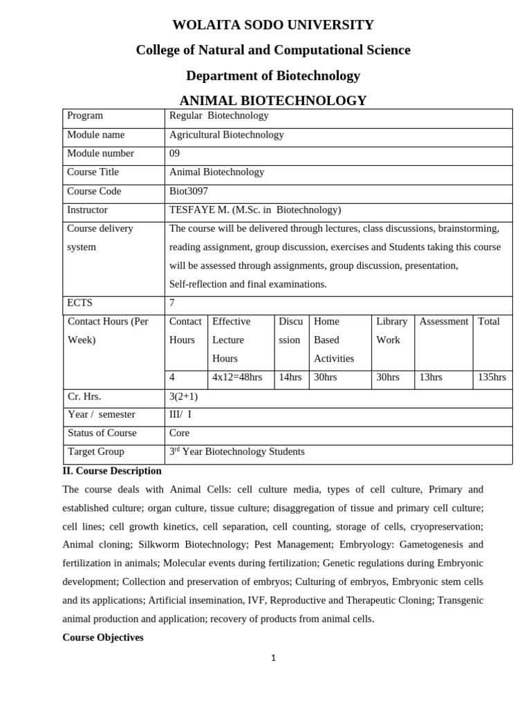 Animal Biotechnology Course Overview | PDF | Cell Culture | Monoclonal ...