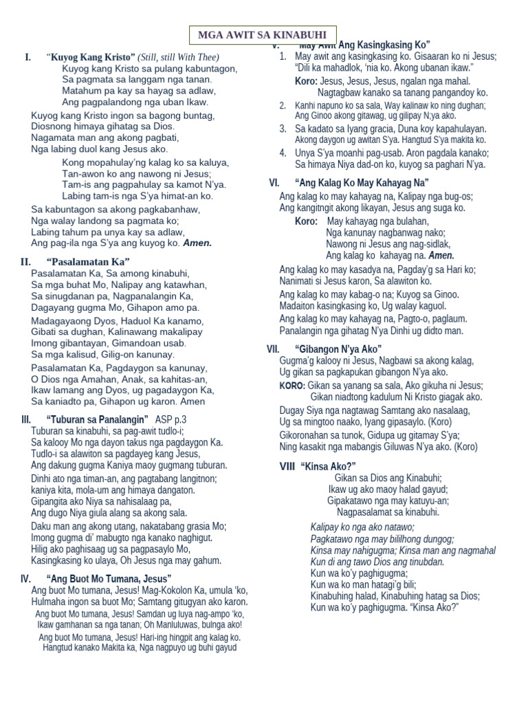 Mga Awit Sa Kinabuhi Ug Pasalamat | PDF