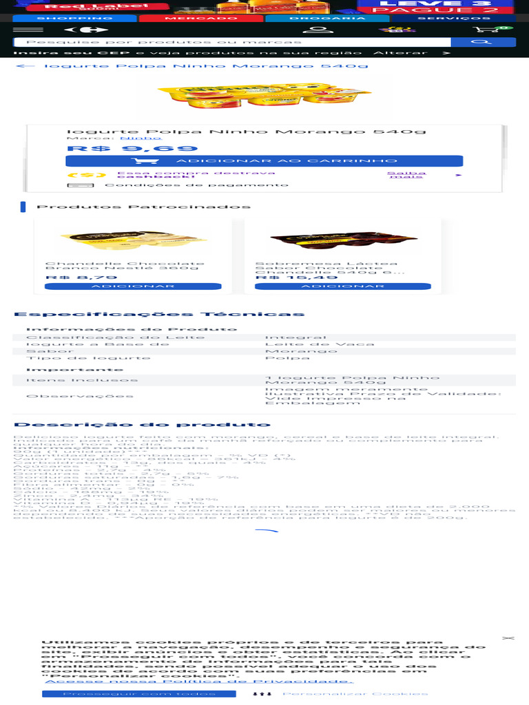 Iogurte Polpa Ninho Morango 540g Carrefour | PDF | Leite | Chocolate