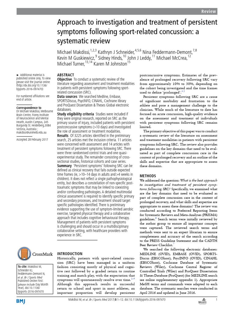 Makdissi 2017 - Approach to investigation and treatment of persistent symptoms following sport ...