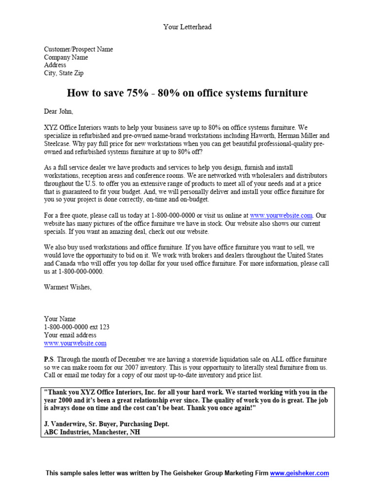Free Sample Sales Letter 1 | PDF
