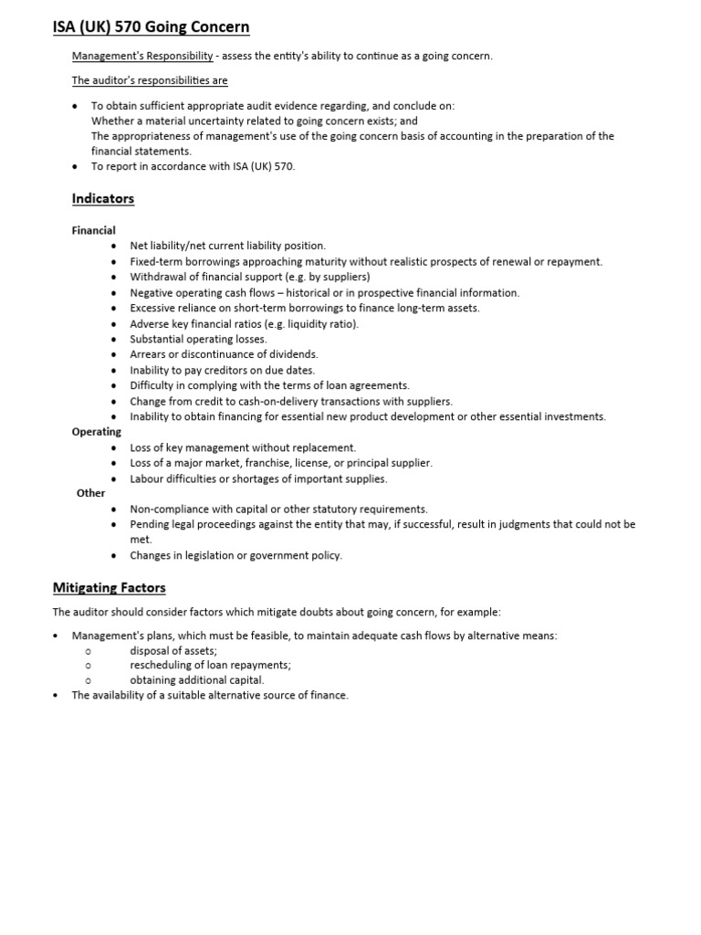 ISA (UK) 570: Going Concern Guidelines | PDF | Going Concern | Auditor ...