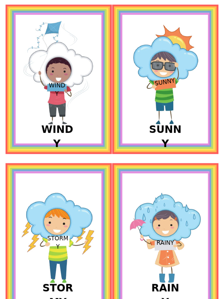 Education Weather Flashcards in Illustrative Style Rainbow Colors | PDF