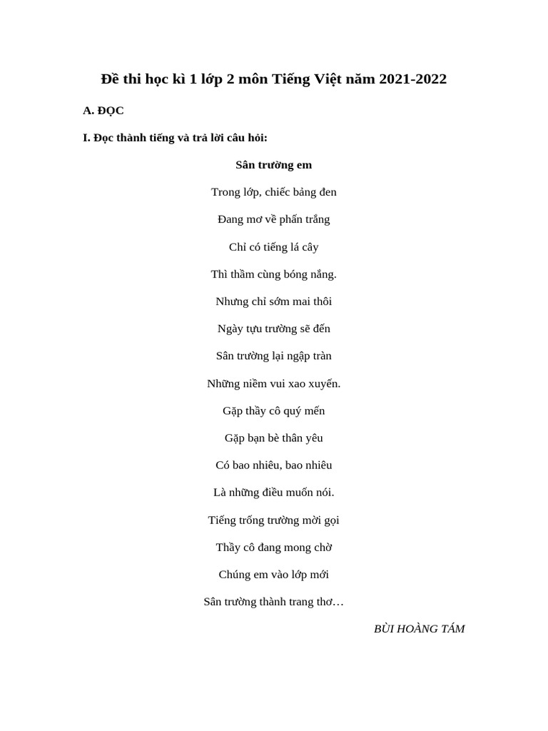 De Thi Hoc Ki 1 Lop 2 Mon Tieng Viet Canh Dieu de 3 | PDF