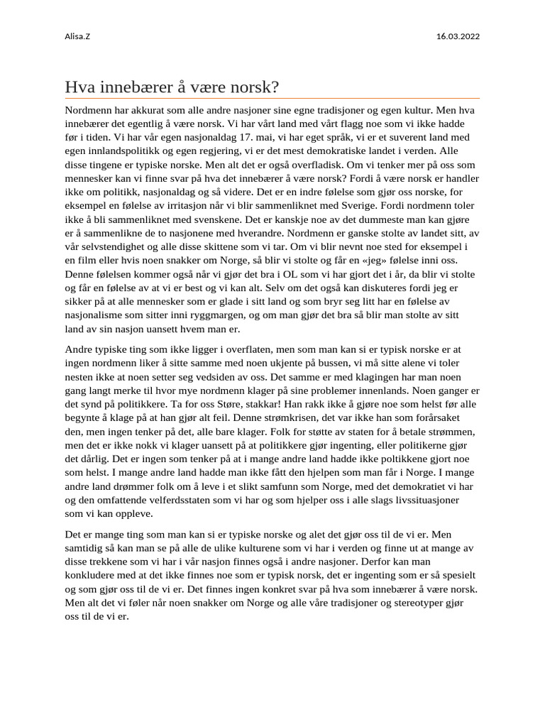 Hva Innebærer Å Være Norsk | PDF