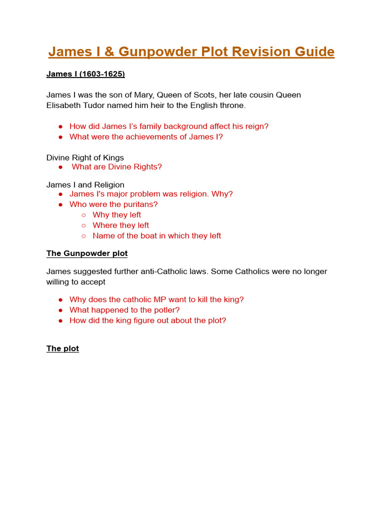 Year 8 Revision Gide - Gunpowder Plot | PDF