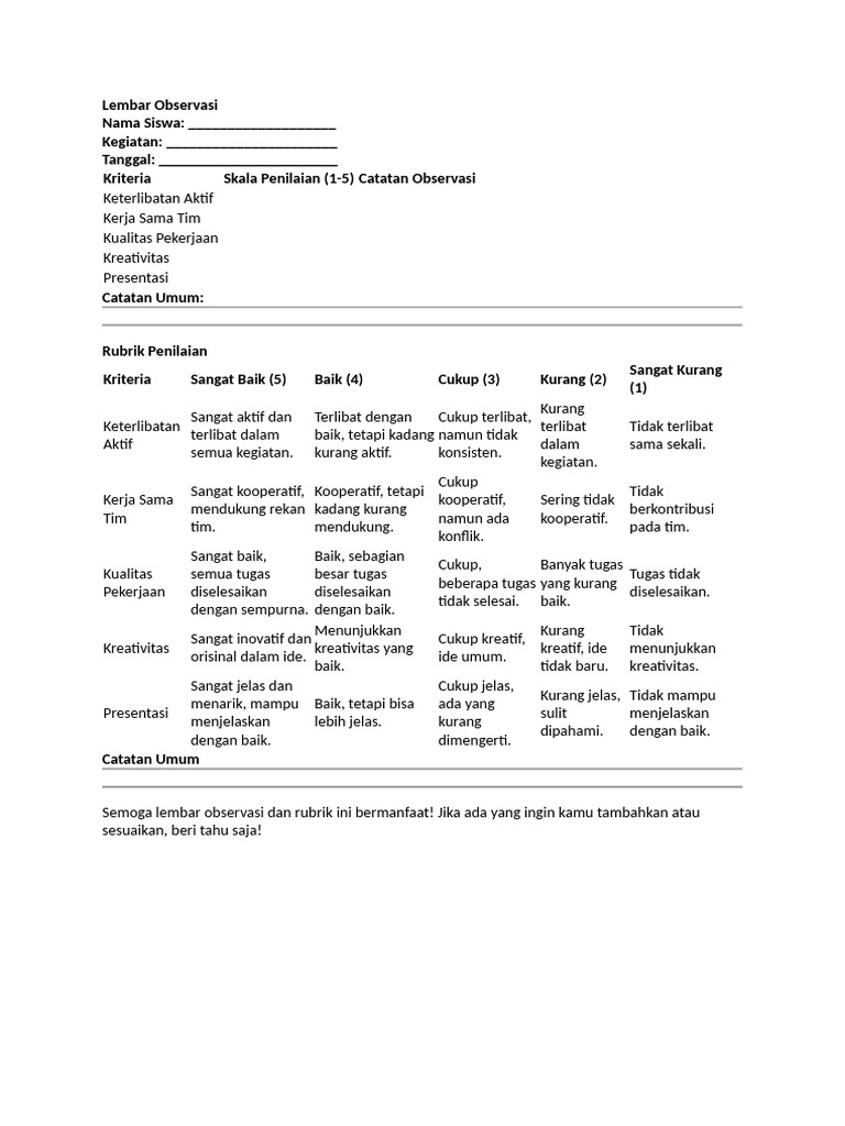 Contoh Teknik Dan Instrumen Asesmen | PDF