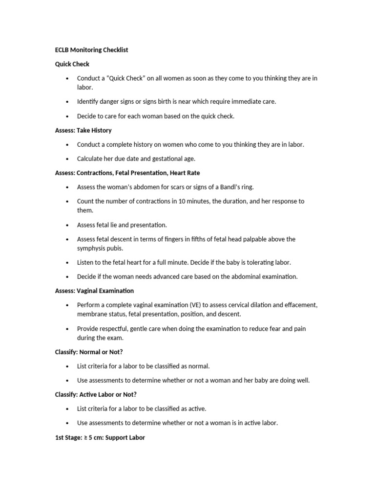 1. ECLB MONITORING CHECKLIST - AI | PDF | Childbirth | Obstetrics
