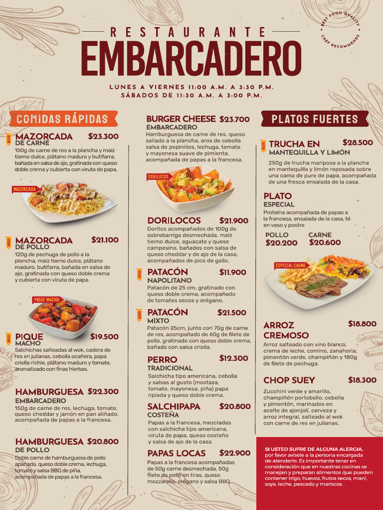 Menu Carta Embarcadero | PDF
