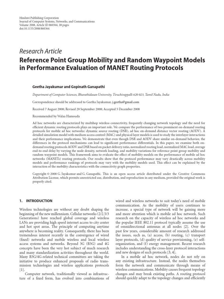 Reference Point Group Mobility and Random Waypoint | PDF | Wireless Ad Hoc Network | Routing