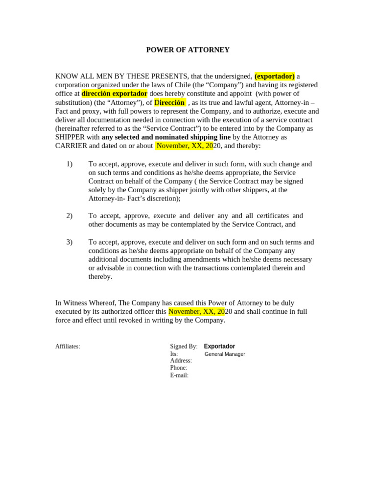 Power of Attorney for Shipping Contracts | PDF