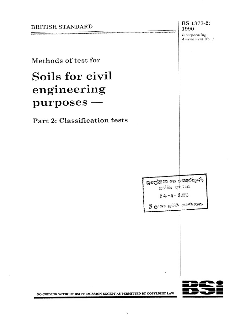 BS 1377-2 Soils For Civil Engineering Purposes Part2 | PDF