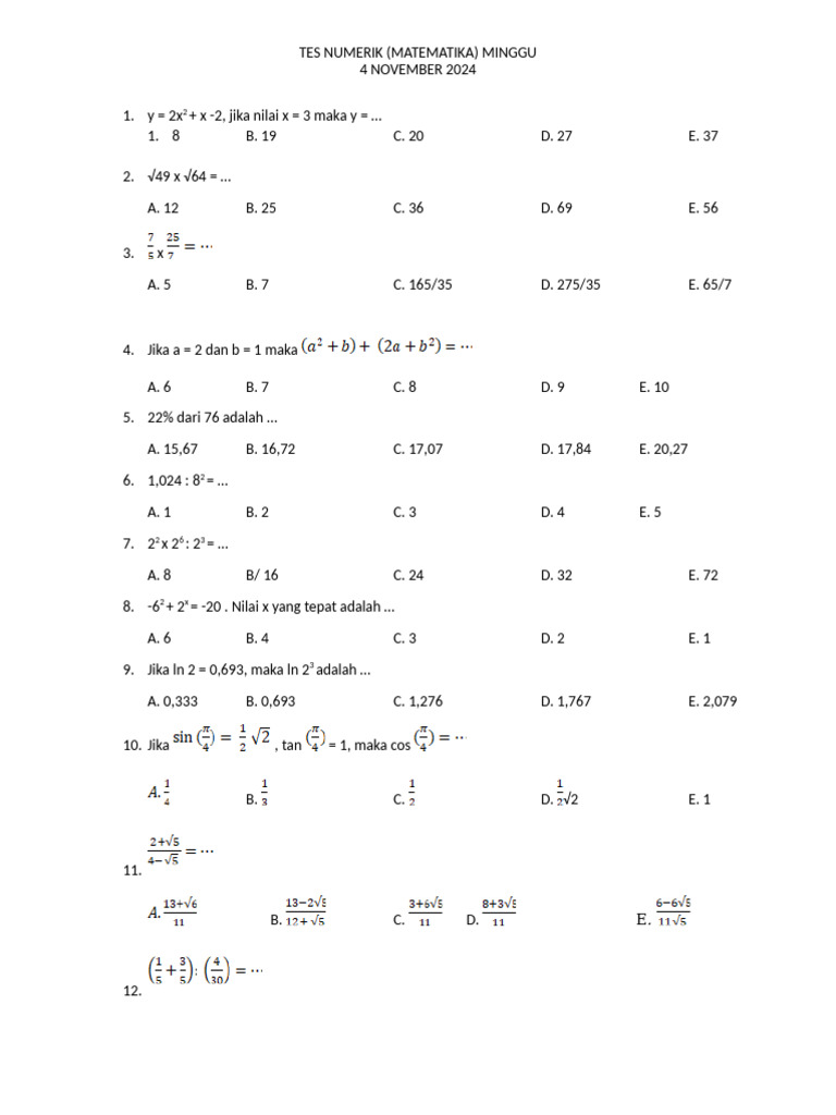 TES NUMERIK MTK New | PDF