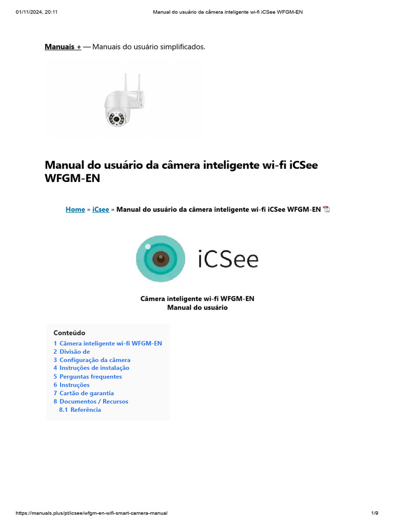 Manual Do Usuário Da Câmera Inteligente Wi-Fi iCSee WFGM-EN | PDF | Wi ...