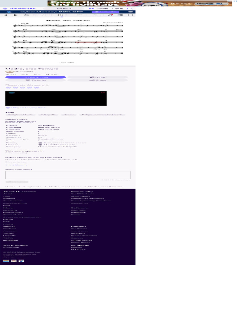 Madre, Eres Ternura Sheet Music For Vocals (A Capella) | PDF | Multimedia | Computing