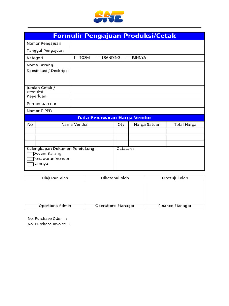 FORM PENGAJUAN PRODUKSI BRANDING | PDF