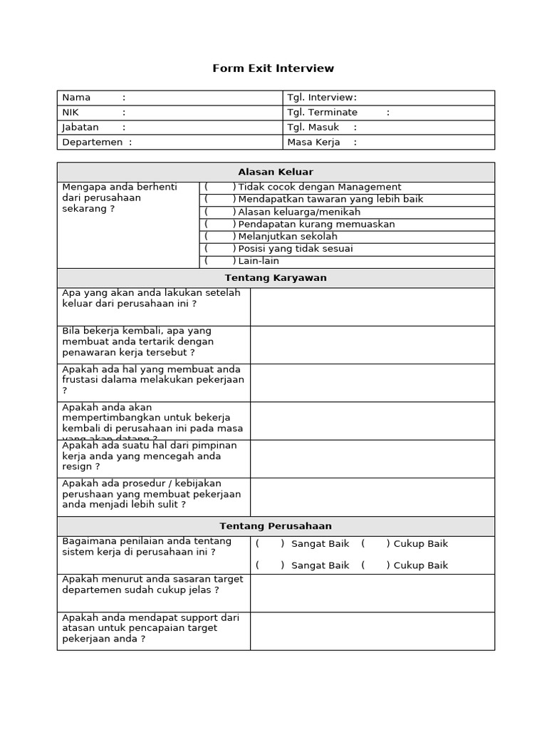 FORM EXIT INTERVIEW | PDF
