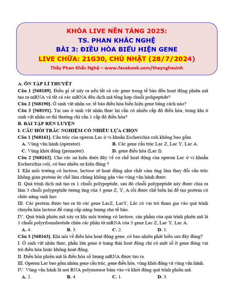 Khóa Live N NT NG 2025:: Ts. Phan KH C NGH BÀI 3: Uhòabi UHI N Gene | PDF