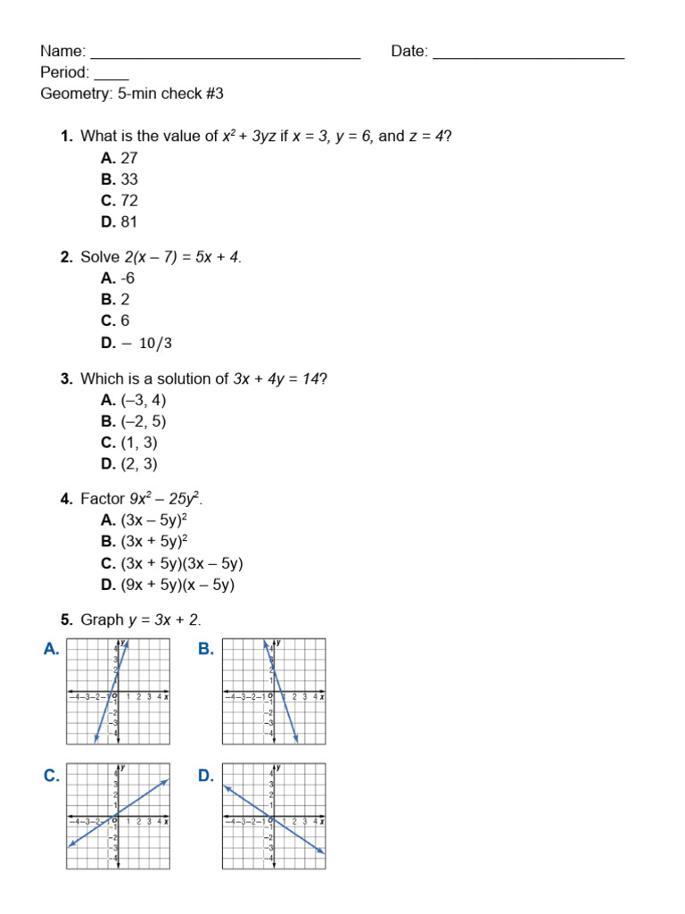 Geometry - 5-Min Check #3 | PDF