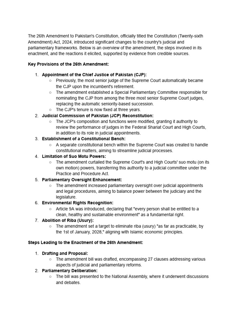 The 26th Amendment to Pakistan's Constitution, officially titled the ...