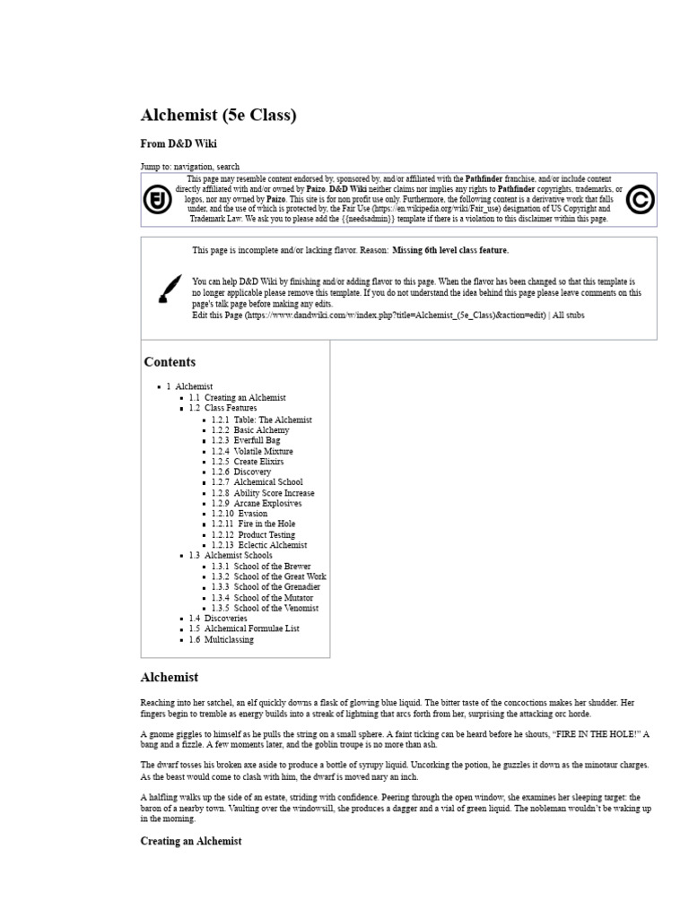 Alchemist (5e Class) - D&D Wiki | PDF | Alchemy