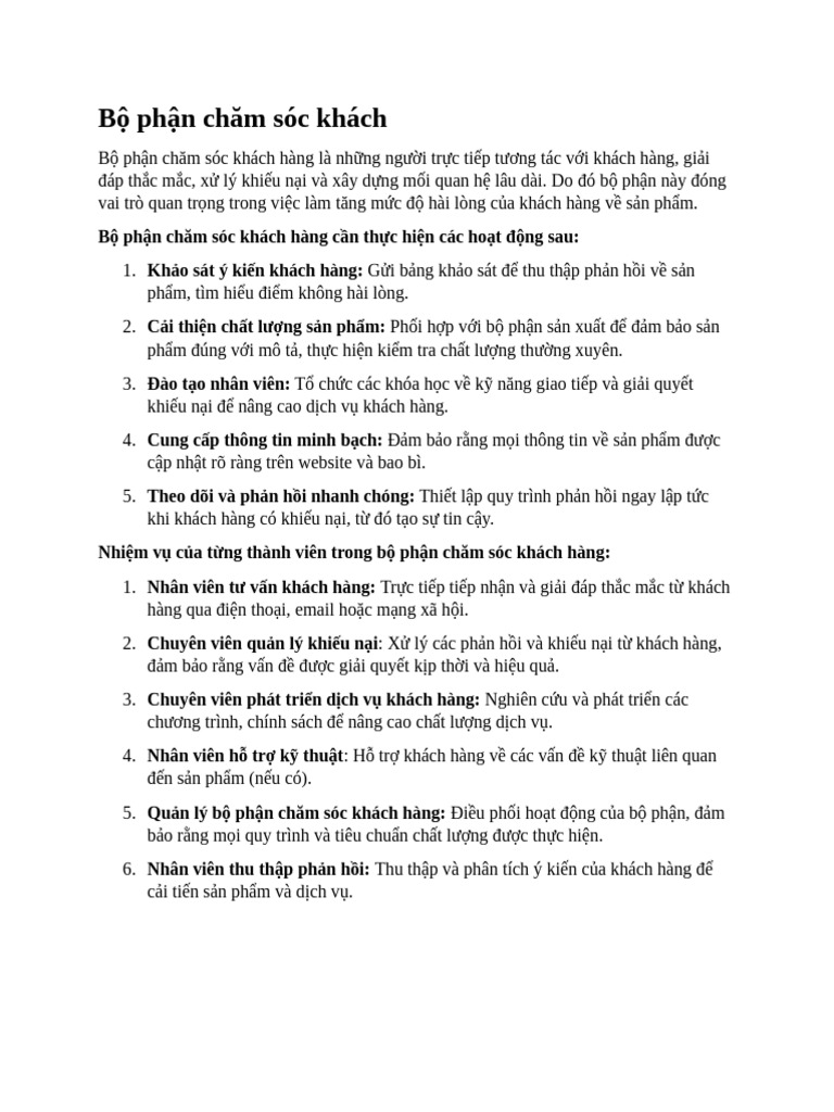 Bộ phận cskh | PDF