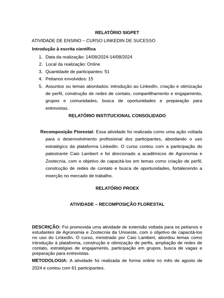 Relatorio Linkedin | PDF