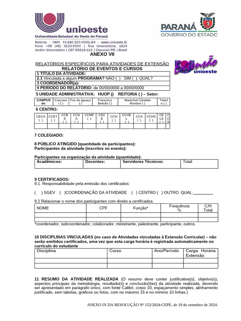 Anexo VII - Relatório Eventos e Cursos - 152.2024 1 | PDF