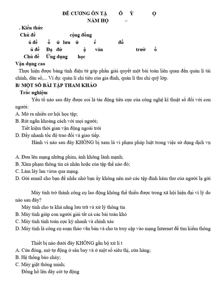 ĐỀ CUONG CK1 - TIN 9 | PDF