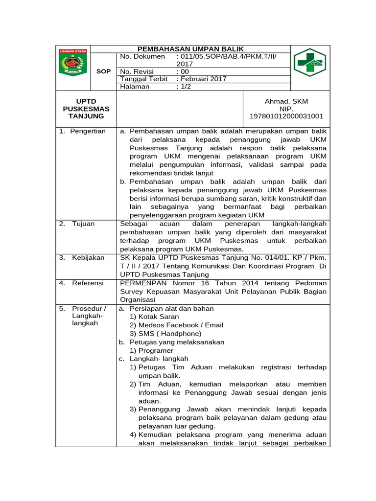 4.1.2.3 Sop Pembahasan Umpan Balik Fix Print | PDF