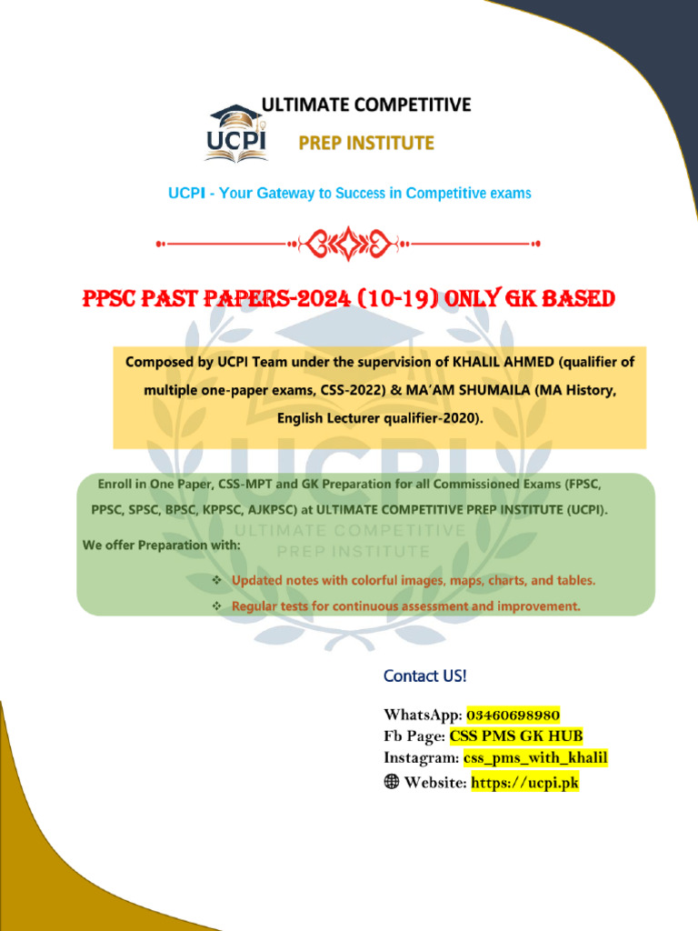 PPSC GK Based Past Papers-2024 (10-19) Ucpi | PDF