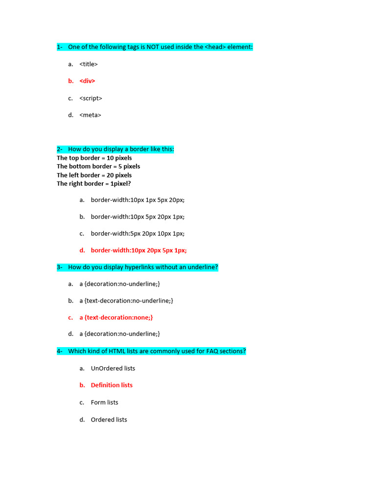HTML and JavaScript Basics Quiz | PDF