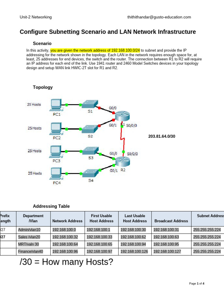Subnetting Scenario 1 Instructions - 1 | PDF | Computer Network | Router (Computing)