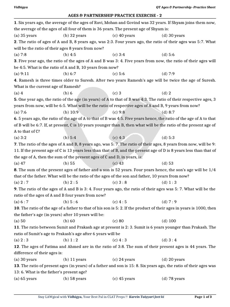 Ages & Partnership Practice Sheet 2 | PDF