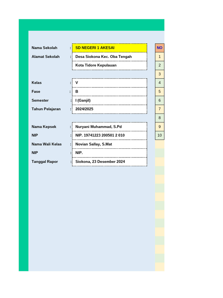 3. Format Rapor Kumer Baru Kelas 5 | PDF