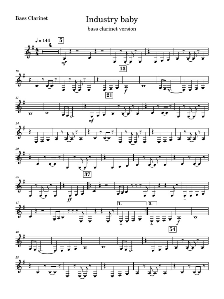 Bass Clarinet Version of Industry Baby | PDF