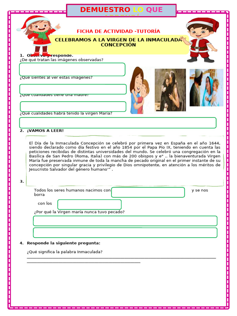 Ficha Religion-Celebramos A La Virgen de La Inmaculada Concepción | PDF