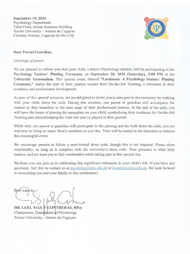 Letter of Invitation For Parents - Scanned | PDF