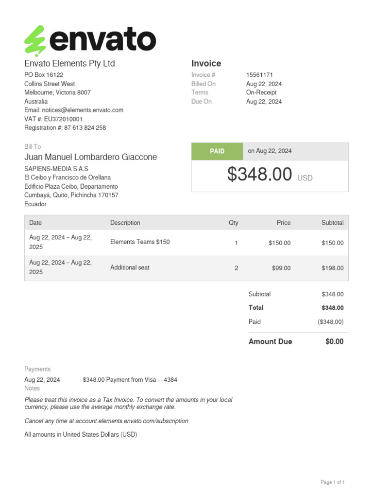 Envato Invoice EU372010001 | PDF