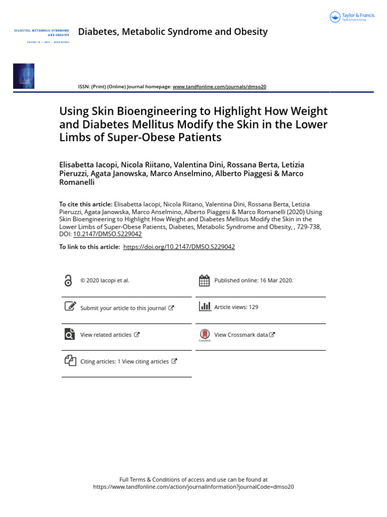 Using Skin Bioengineering to Highlight How Weight and Diabetes Mellitus ...