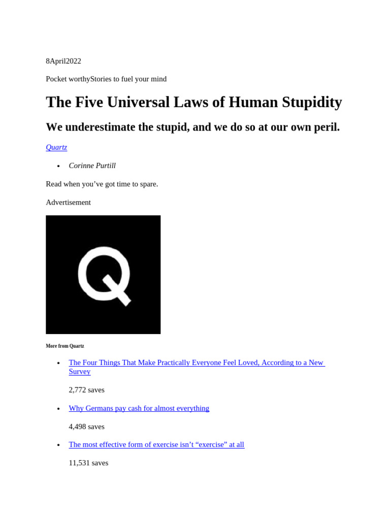 Understanding Human Stupidity | PDF