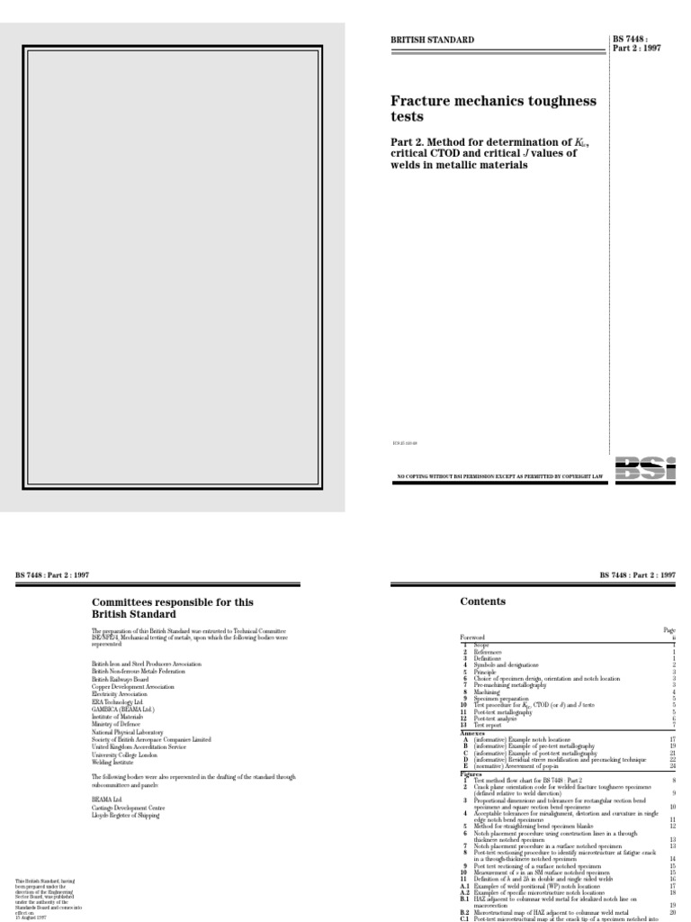BS-7448-2-Fracture Mechanics Method For Determination of K1c CTOD J | PDF | Materials | Building ...